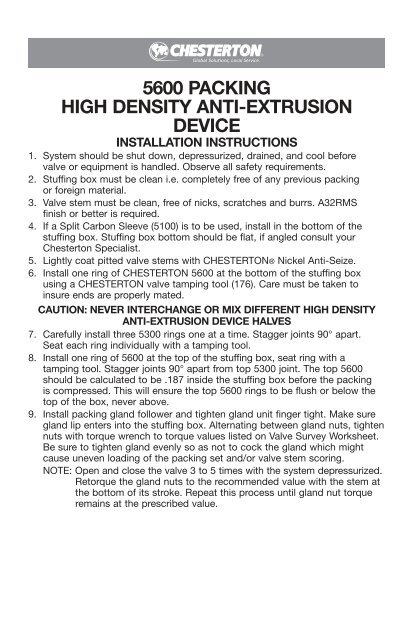 5600 packing high density anti-extrusion device - A.W. Chesterton ...