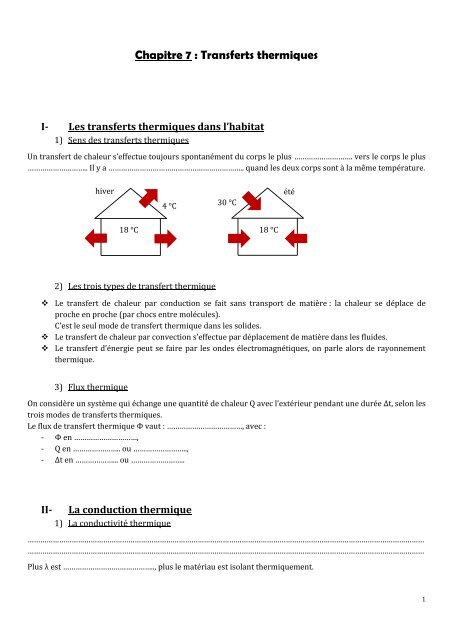 Chapitre 7 : Transferts thermiques - Gepi