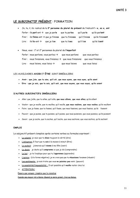 LE SUBJONCTIF : FORMATION - Colegio Santa María del Pilar
