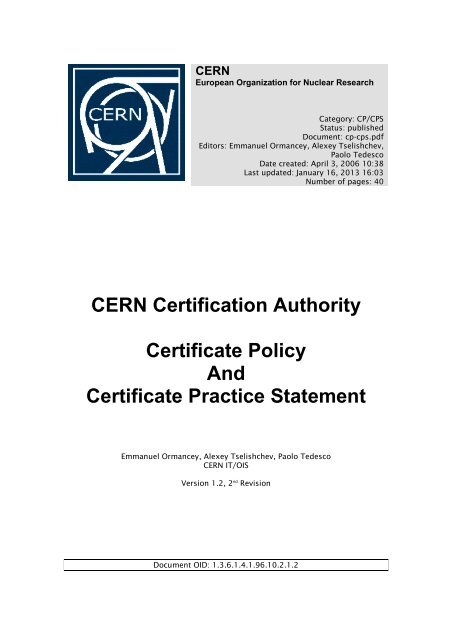 CP/CPS document v2 (PDF) - CERN Certification Authority