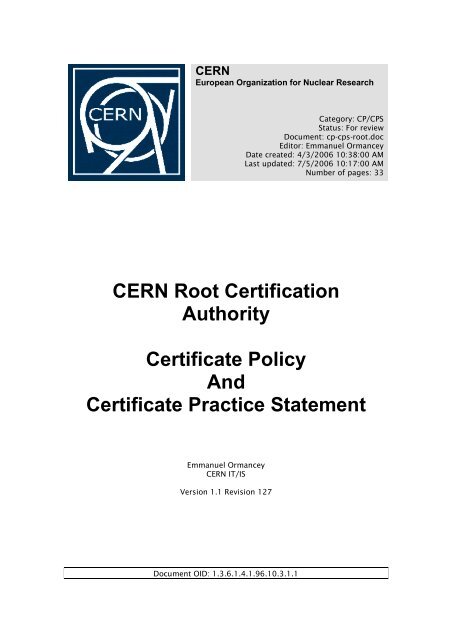 CP/CPS document (PDF) - CERN Certification Authority