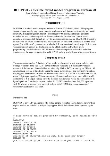 BLUPF90 - Animal Breeding and Genetics - UGA - University of ...