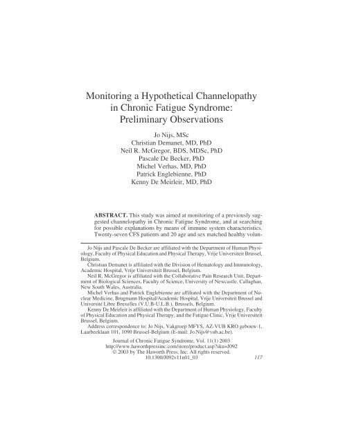 Monitoring a Hypothetical Channelopathy in ... - CFIDS-CAB.Org