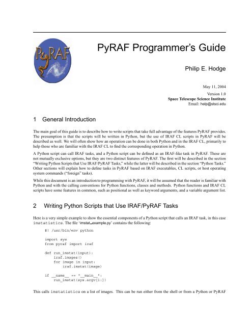 PyRAF Programmer's Guide - stsdas - STScI