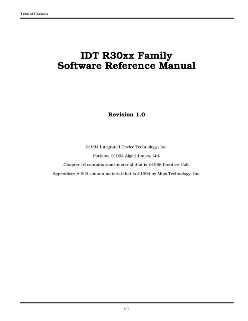 IDT R30xx Family Software Reference Manual Ensiwiki