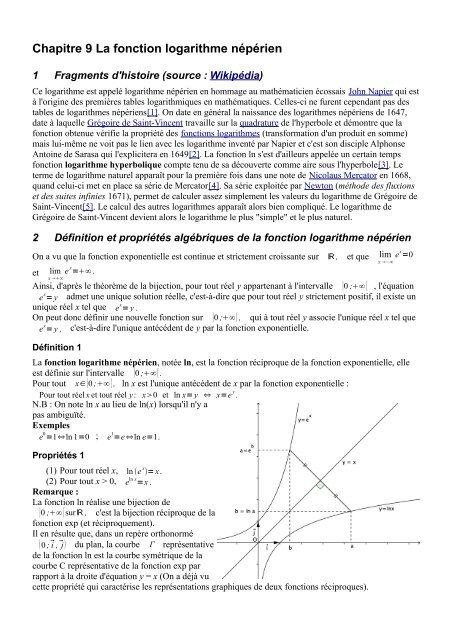 Chapitre 9 La fonction logarithme népérien