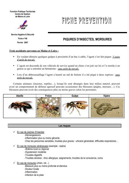 PIQURES D'INSECTES, MORSURES - CDG49