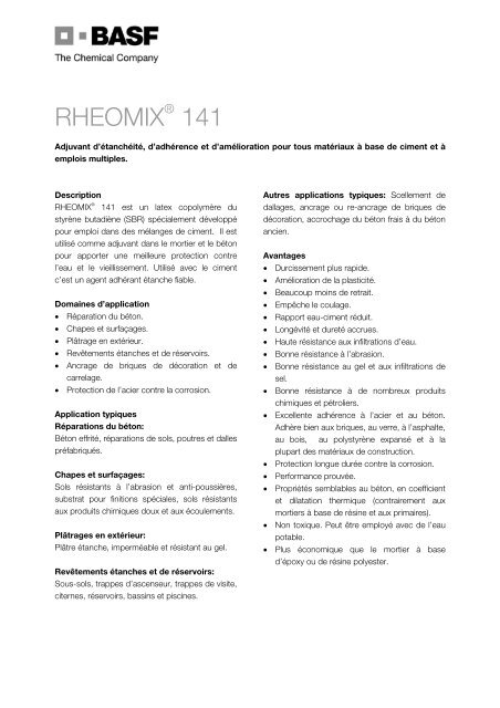 Rheomix 141 (Febond SBR) - BASF Construction Chemicals
