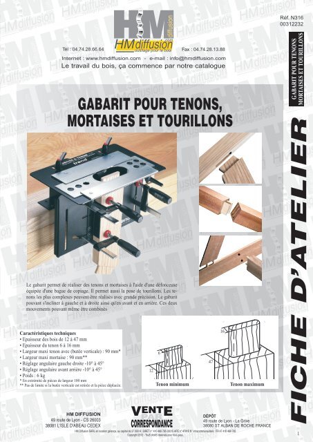 Gabarit à tenon, mortaise et tourillons - HM diffusion