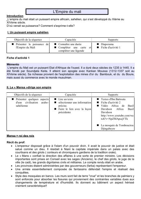 Cours et fiches sur l'Empire du Mali