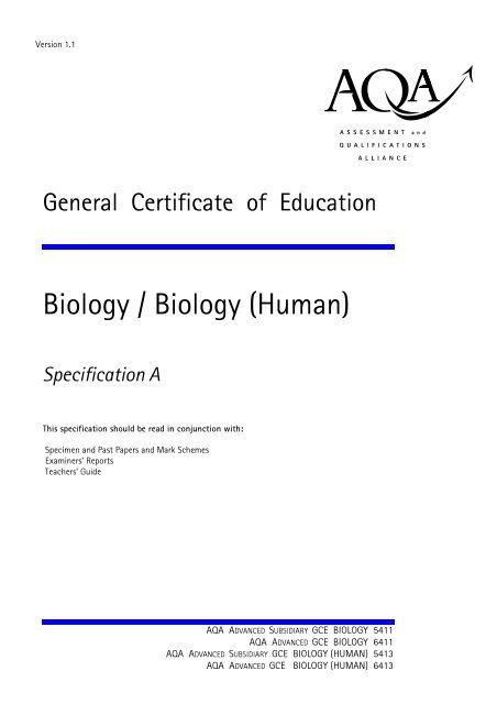 AQA GCE Biology/Biology (Human) A Specification