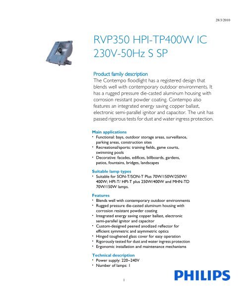 RVP350 HPI-TP400W IC 230V-50Hz S SP