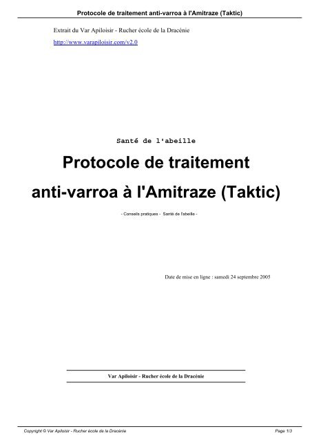 Protocole de traitement anti-varroa à l'Amitraze (Taktic)
