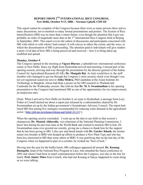 REPORT FROM 2ND INTERNATIONAL RICE CONGRESS, NEW ...