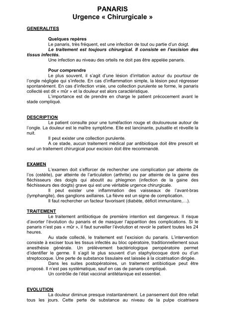 PANARIS Urgence « Chirurgicale » - Chirurgie de la main