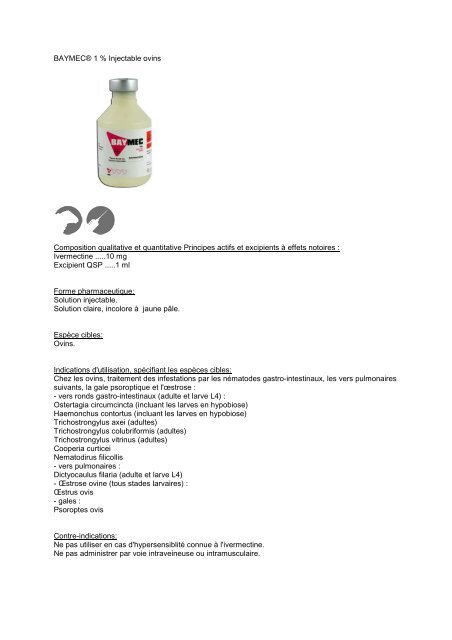 BAYMEC® 1 % Injectable ovins Composition ... - Alliance-Elevage