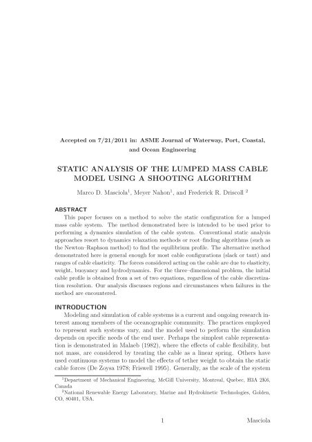 static analysis of the lumped mass cable model using a shooting ...