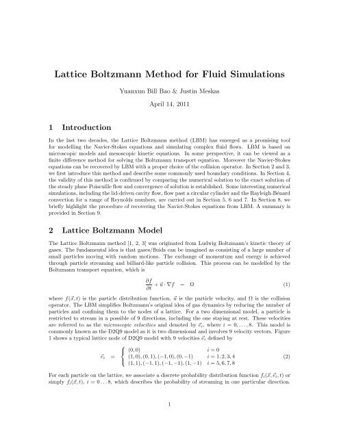 Lattice Boltzmann Method for Fluid Simulations
