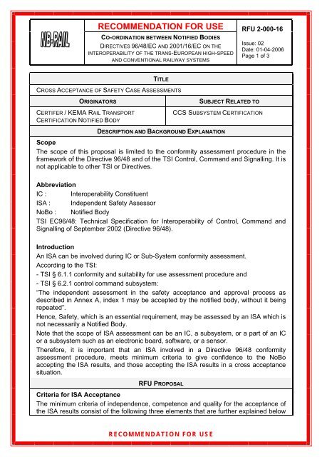 RECOMMENDATION FOR USE - CIRCA