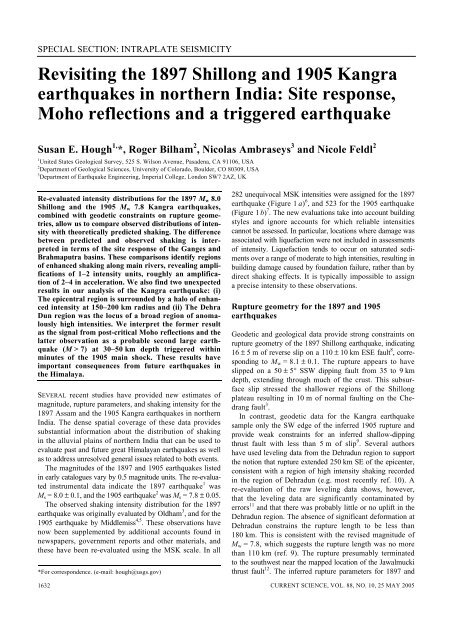 Revisiting the 1897 Shillong and 1905 Kangra earthquakes in ...
