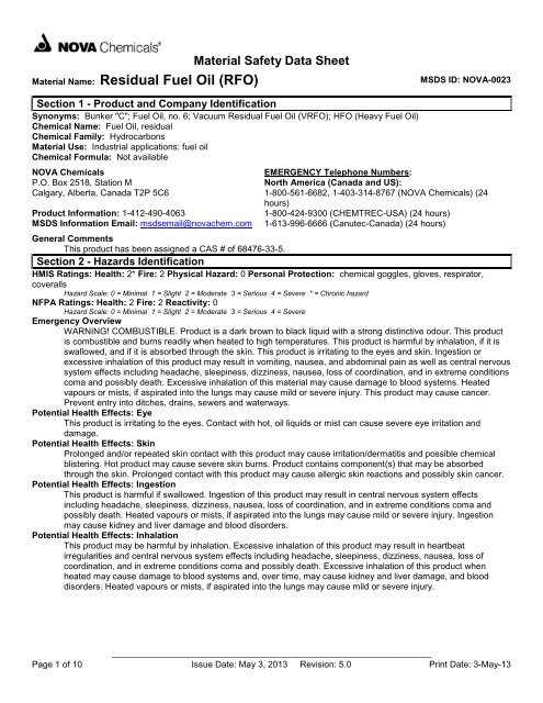 Residual Fuel Oil (RFO) MSDS - NOVA Chemicals