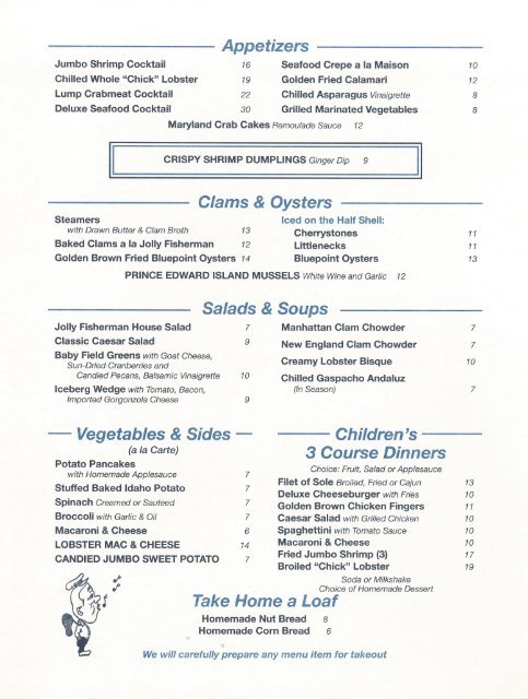 dinner menu 2013 - The Jolly Fisherman & Steak House