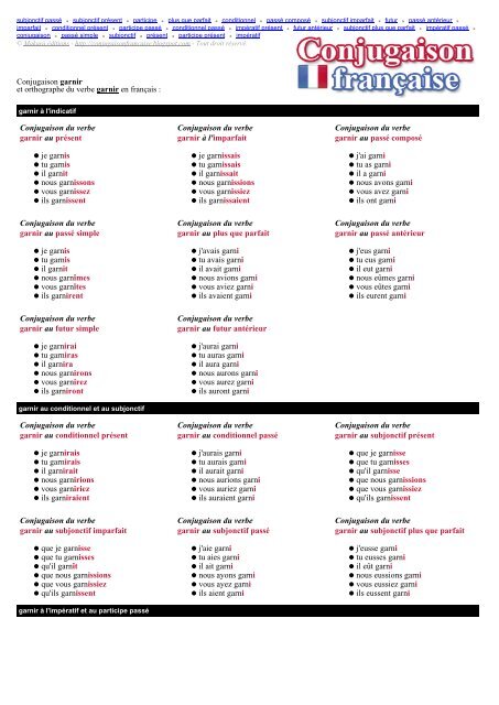 Conjugaison garnir et orthographe du verbe garnir en ... - Amazon S3