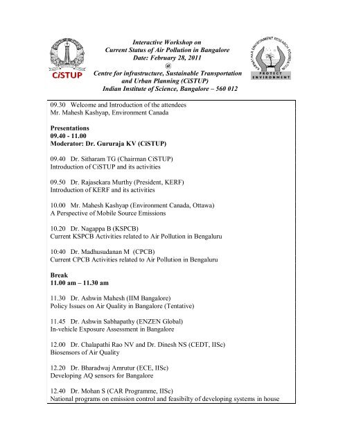 Workshop agenda Current Status of Air Pollution in Bangalor_v1 ...