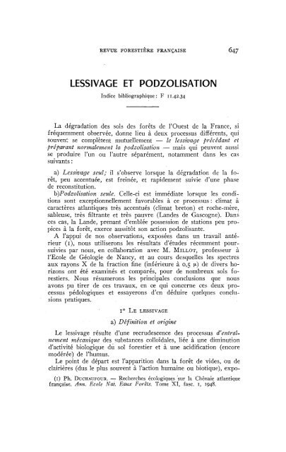 LESSIVAGE ET PODZOLISATION