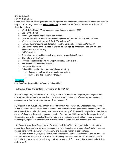 DAISY MILLER HONORS ENGLISH Please read through these ...