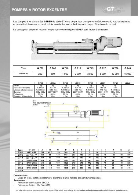 pompes a rotor excentre g7 - Serep
