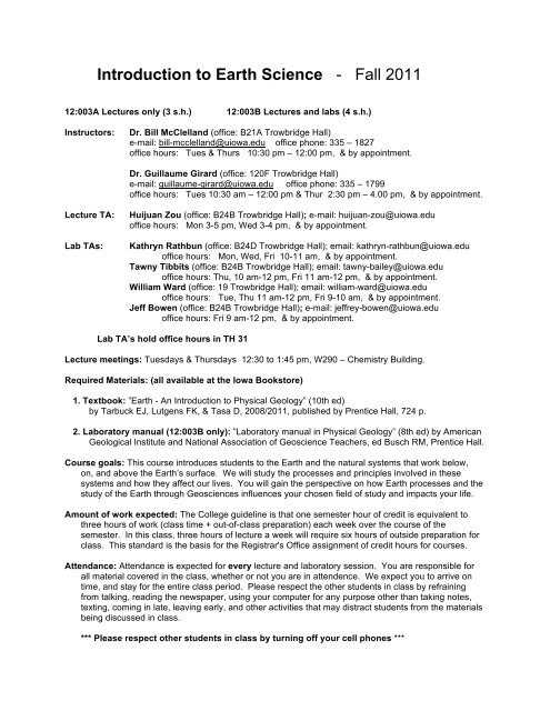 Introduction to Earth Science - Fall 2011 - Department of ...