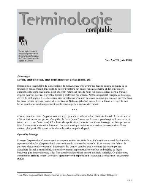 Version à imprimer - Ordre des comptables agréés du Québec