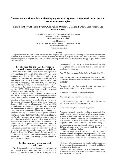 Coreference and anaphora: developing annotating tools, annotated ...