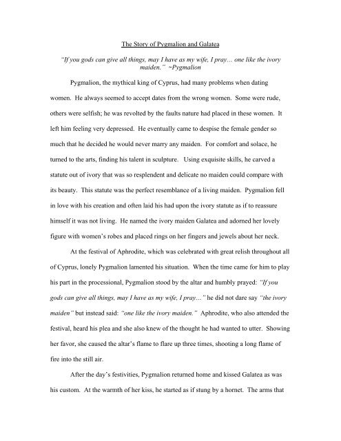 The Story of Pygmalion and Galatea