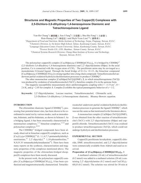Structures and Magnetic Properties of Two Copper(II) Complexes ...
