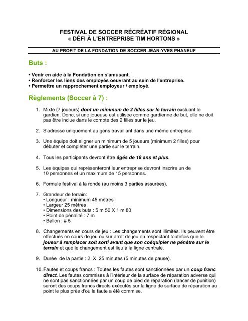 Règlements - Fondation Soccer Jean-Yves Phaneuf