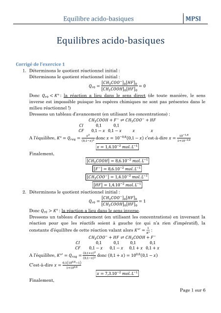 Exercice Type Bac Acide Base – Exercices Corrigés Acide Base – XEBNZX