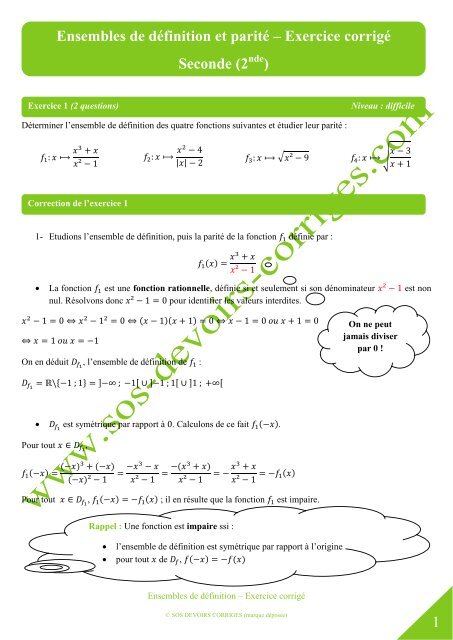 exercices corrigés seconde fonctions