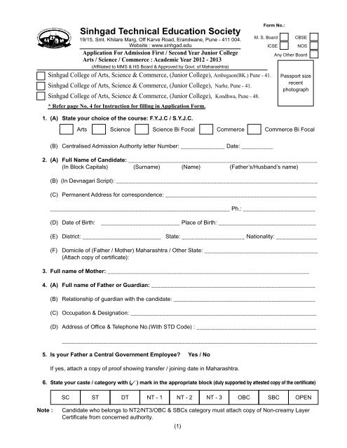 Download Application Form - Sinhgad Technical Educational Society