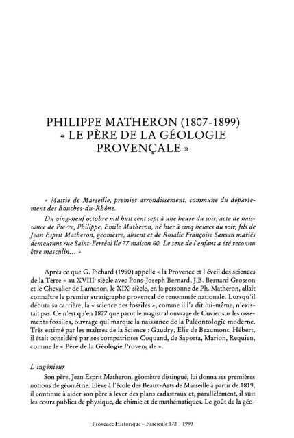PHILIPPE MATHERON (1807-1899) « LE PÈRE DE LA GÉOLOGIE ...