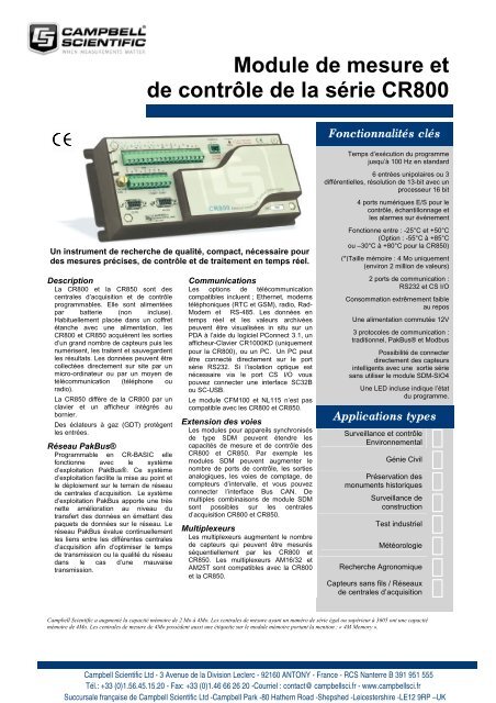 Centrale de mesure CR800 et CR850 - Campbell Scientific