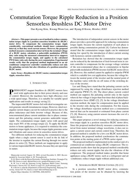 Commutation Torque Ripple Reduction In A Position Sensorless