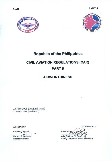 Republic of the Philippines CIVIL AVIATION REGULATIONS (CAR ...
