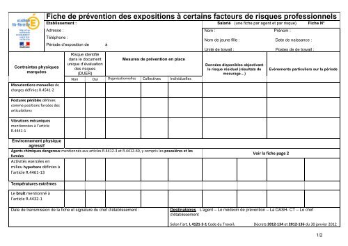 Fiche d'exposition à certains risques professionnels