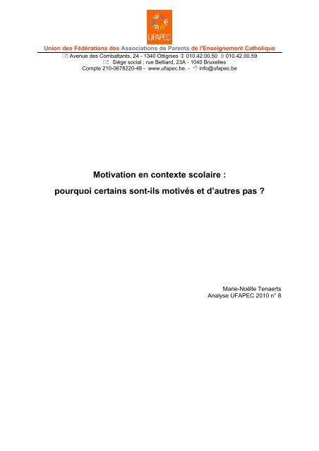 Motivation en contexte scolaire : pourquoi certains sont-ils ... - Ufapec