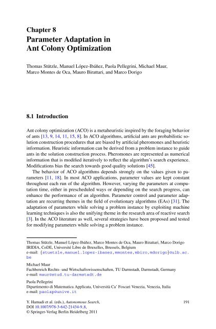 Parameter Adaptation in Ant Colony Optimization - CoDE