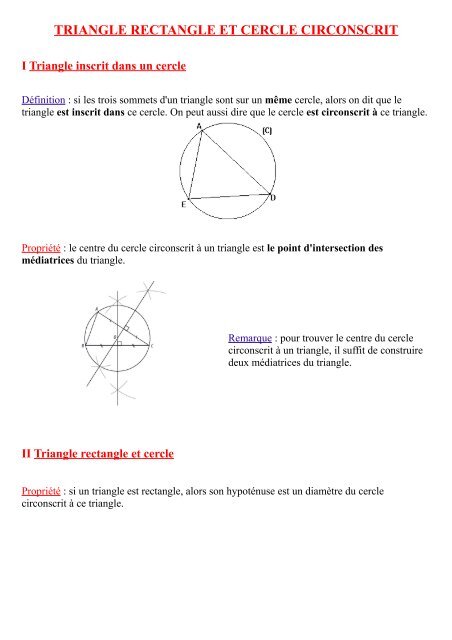TRIANGLE RECTANGLE ET CERCLE CIRCONSCRIT