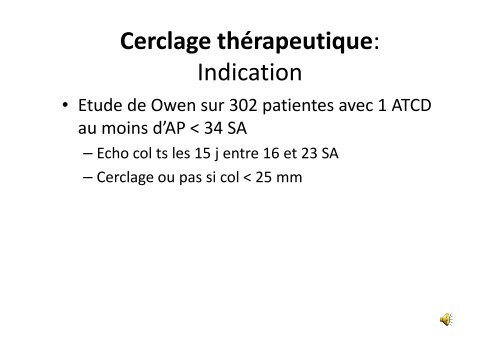 Cerclage thérapeutique: