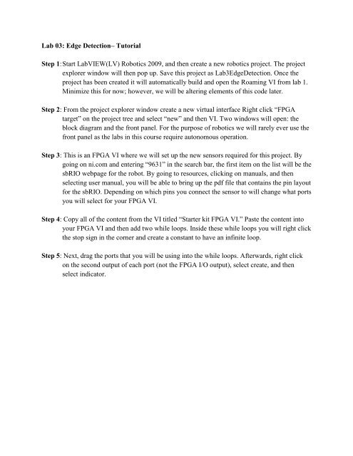 Lab 03: Edge Detection– Tutorial Step 1: Start LabVIEW(LV ...